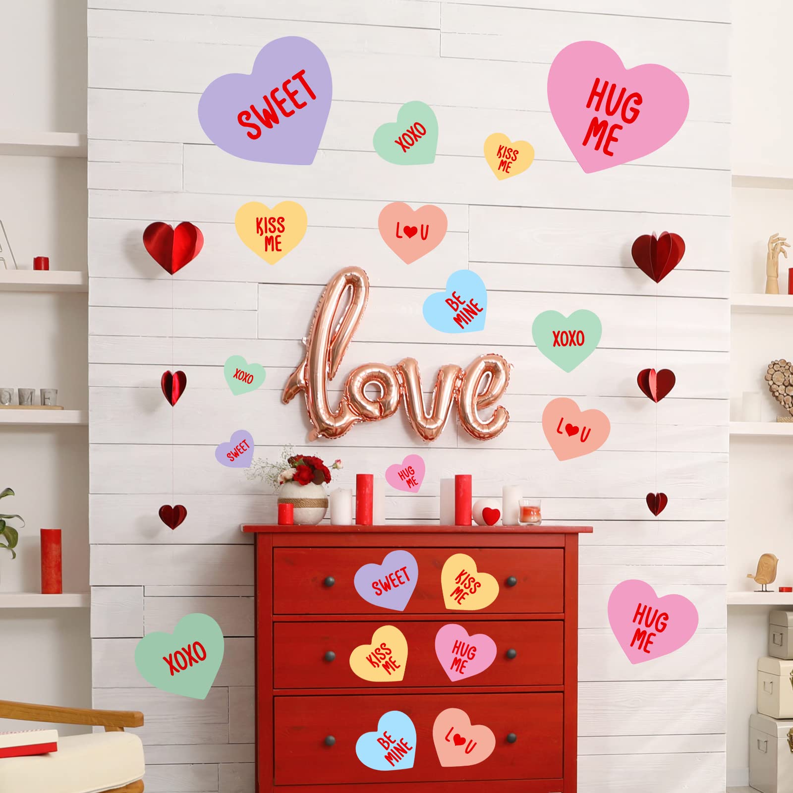 38 Pieces Heart Stickers Garage Door Heart Stickers Valentine's Candy Heart Colorful Self Adhesive Heart Label Decals for Valentine's Day Garage Car Envelope Seal, 6 Colors