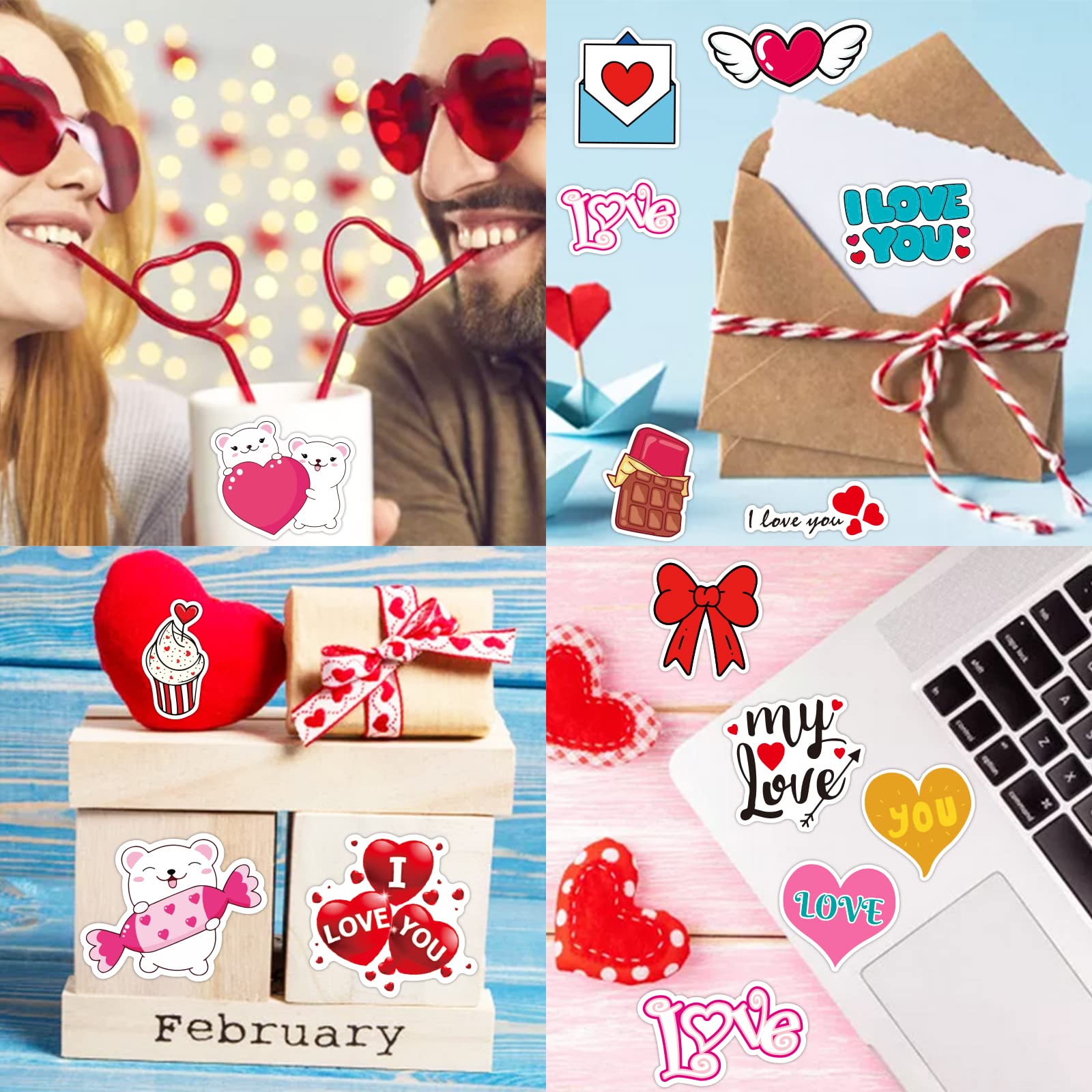 100PCS Valentine's Day Stickers Love Stickers, Love Heart Stickers Vinyl Waterproof Romantic Valentine Stickers for Laptops Gifts Water Bottles Scooters and Valentine's Day Wall Window Decorations