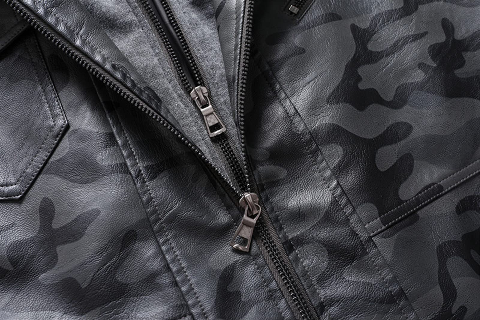 Maiyifu-GJ Men's Camo Faux Leather Jacket Winter Warm Moto Jacket with Removable Hood Pu Motorcycle Bomber Jackets Outwear (Grey,Large)