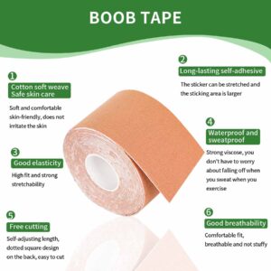 Boobtape,Breast Sling for A-E Cups, Breathable Breast Support Tape, Waterproof and Sweatproof Athletic Tape Body Tape,Medical Material Body Tape for Breast Push Up,Skin-Friendly (3 x197 in)