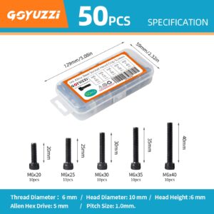 M6 x 20mm 25mm 30mm 35mm 40mm Hex Socket Head Cap Screws Bolts, 12.9 Grade Alloy Steel, Black Oxide Finish, Fully Threaded, Metric Allen Hex Drive, Assortment Kit 50PCS