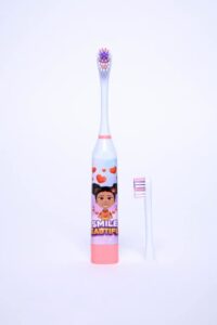 our reflections kids battery powered, 2 toothbrush heads, soft bristles, ages 3 and up. diversity girl nora, boy john (nora electric toothbrush, pink)