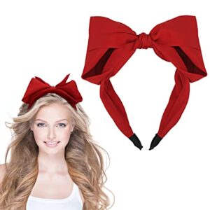 wllhyf bow headbands for women, 1 pcs hair bands fashion cute hairband non-slip headwear beautiful red hair hoop knotted wide turban headbands valentine's day gifts for women's headbands