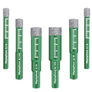 mgtgbao 6pcs green ceramic tile drill bit, dry diamond drill bits set for many hard materials granite marble tile ceramic stone glass (not for wood) round shank with size 1/4~9/16 inch.