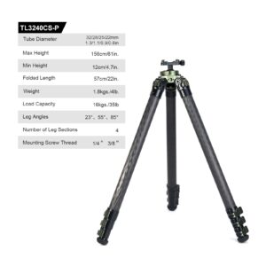 SUNWYAFOTO TL3240CS-P Hunting Tripod for Shooting Rifle Stand Carbon Fiber