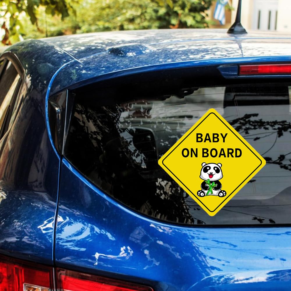 Dreothy 2PCS Baby on Board Sticker for Cars Funny Cartoon Panda Baby On Board Sign Safety Warning Decals Car Styling Waterproof Window Bumper Vinyl Car Stickers (Panda)