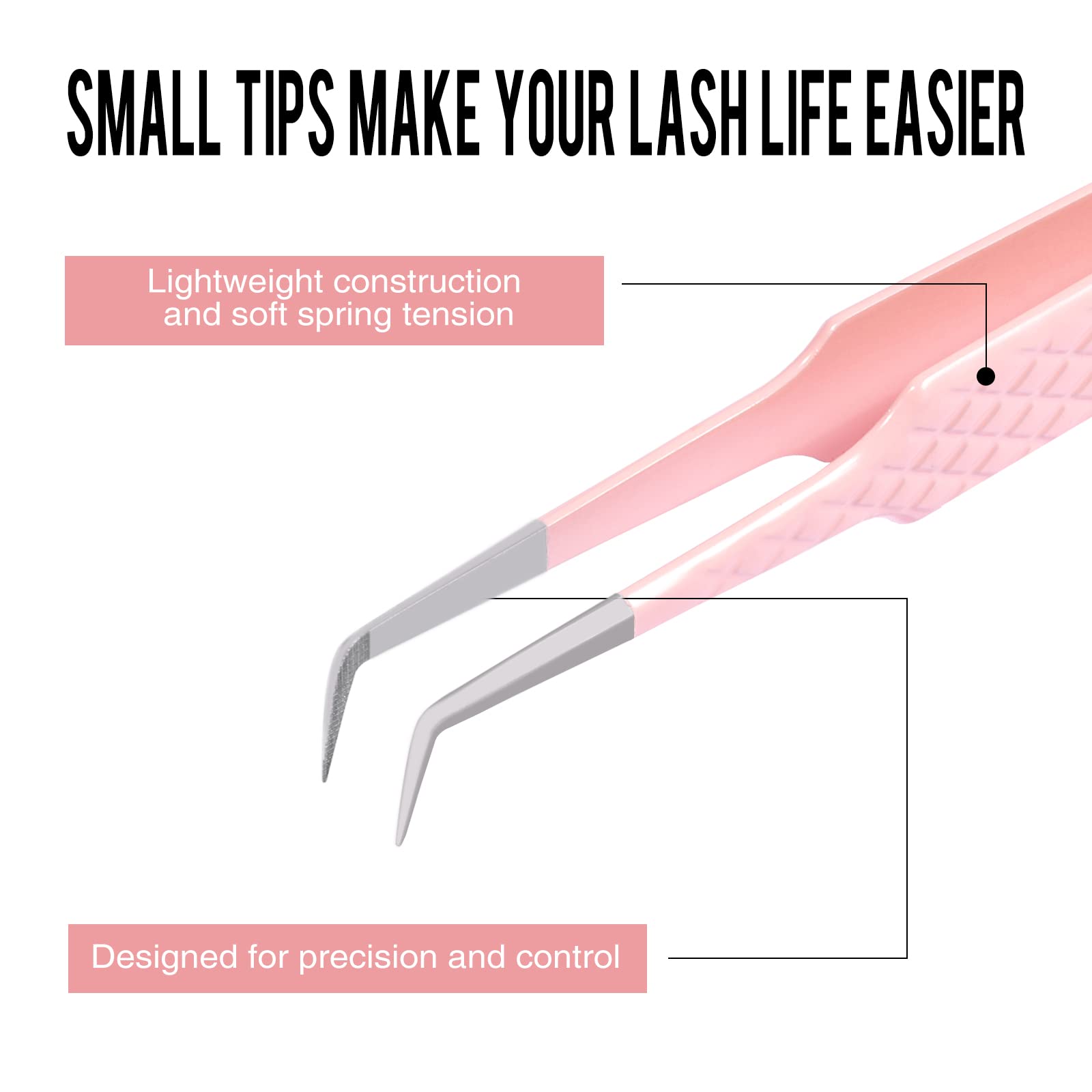 Fiber Tip Lash Tweezers for Eyelash Extensions, Professional 90 Degree Tweezers for Lash Extension Suppliers, Best Pink Tweezers Precision Tool Set(90 Degree)