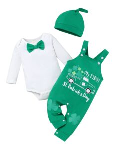 baby boy my first st patricks day outfits bow gentleman striped top lucky clover overalls set 3pc 3-6 months