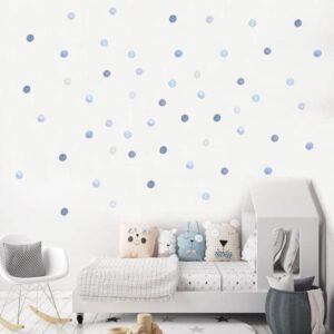 2 inch watercolor polka dots wall decal set of 160 - stickers for kids nursery wall art bedroom living room classroom decor (blue dot stiker)