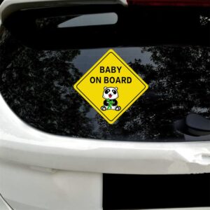 Dreothy 2PCS Baby on Board Sticker for Cars Funny Cartoon Panda Baby On Board Sign Safety Warning Decals Car Styling Waterproof Window Bumper Vinyl Car Stickers (Panda)