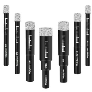 mgtgbao 7pcs black ceramic tile drill bit, dry diamond drill bits set for many hard materials granite marble tile ceramic stone glass (not for wood) round shank with size 3/16~9/16 inch.