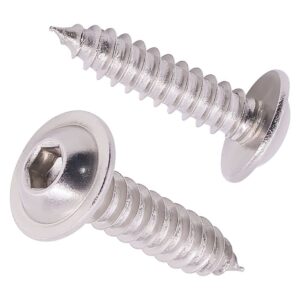 m4 x 12mm (80 pcs) flanged button head socket cap sheet metal screws, 304 stainless steel 18/8, allen hex drive 2.5mm, wood screws with self tapping point