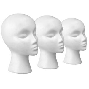 cantor 12" styrofoam wig head - tall female foam mannequin wig stand and holder - style, model and display hair, hats and hairpieces - for home, salon and travel (3 pack)