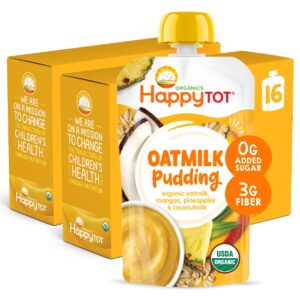 happy tot organics oatmilk pudding, dairy-free, stage 4 toddler snack, oatmilk, mangos, pineapples & coconutmilk, 4 ounce pouch, pack of 16