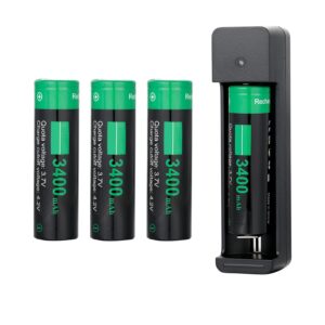 18650 battery charger set, 3.7v rechargeable flat-top battery for flashlights, headlights, fans, digital cameras, toys, radios, speakers, surveillance equipment (4 pack batteries)