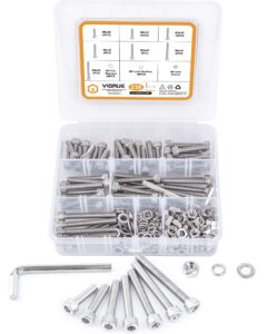 vigrue 238pcs m6-1.0 x 20/25/30/35/40/45/50mm hex socket head cap screws, stainless steel 304 allen head bolts nuts kit, full unc thread