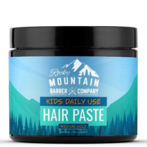 rocky mountain barber company kids hair styling paste for boys - large 4 oz tub - medium hold gel for all hairstyles - citrus scent