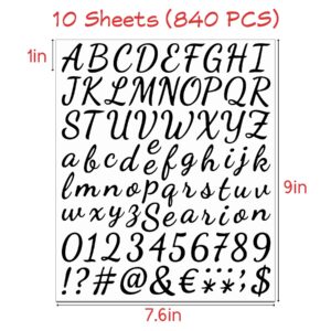 10 Sheets 840 Pcs Black Vinyl Self Adhesive Letter Stickers Alphabet Sticker DIY Number Letter Decal Outdoor Mailbox Letters Sticky Letters for Water Bottles Crafts Kitchen Signs Grad Cap Poster Board