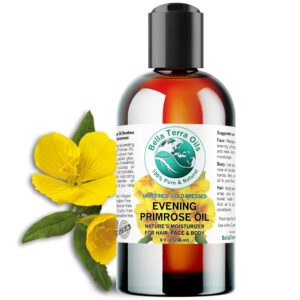 Bella Terra Oils - Organic Evening Primrose Oil 8 oz - Harvested for Excellence, Packed with Nutrients & Omega-6, Perfect Elixir for Enhancing Natural Beauty