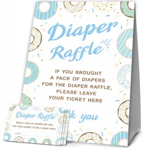 jcvuk baby shower games, 1 diaper raffle standing sign with 50 diaper raffle tickets,donut love theme babyshower party decorations and supplies for boys or girls(lblk-b08)