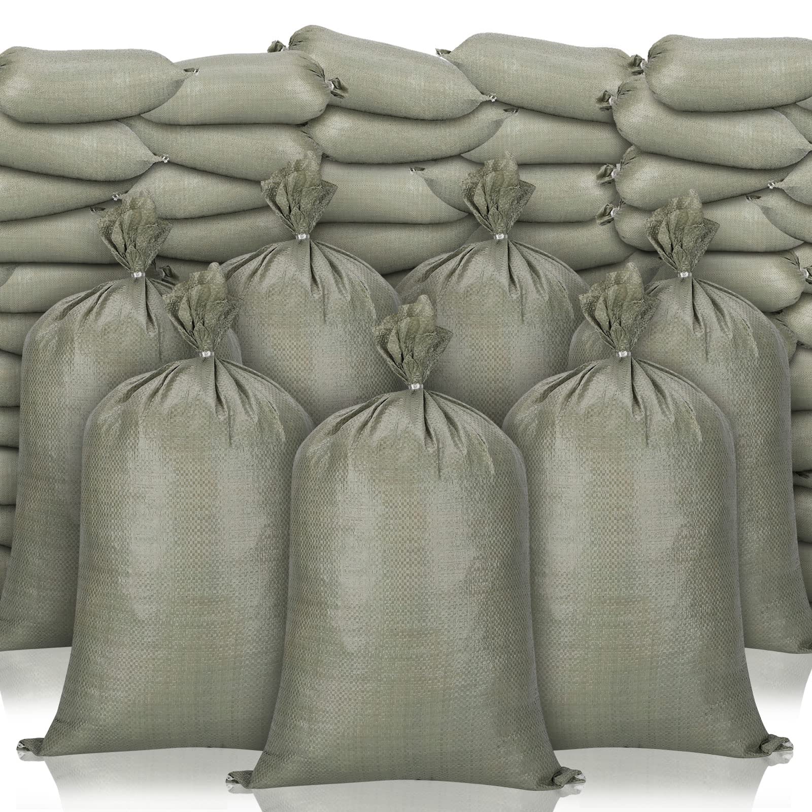 Nuenen 200 Pcs Empty Sandbags Heavy Duty Sand Bags with Ties Woven Polypropylene Sand Bags Bulk Sand Bag for Flooding 16 x 26 Inches Sandbag Flood Protection for Emergency Hurricane Supplies (Green)