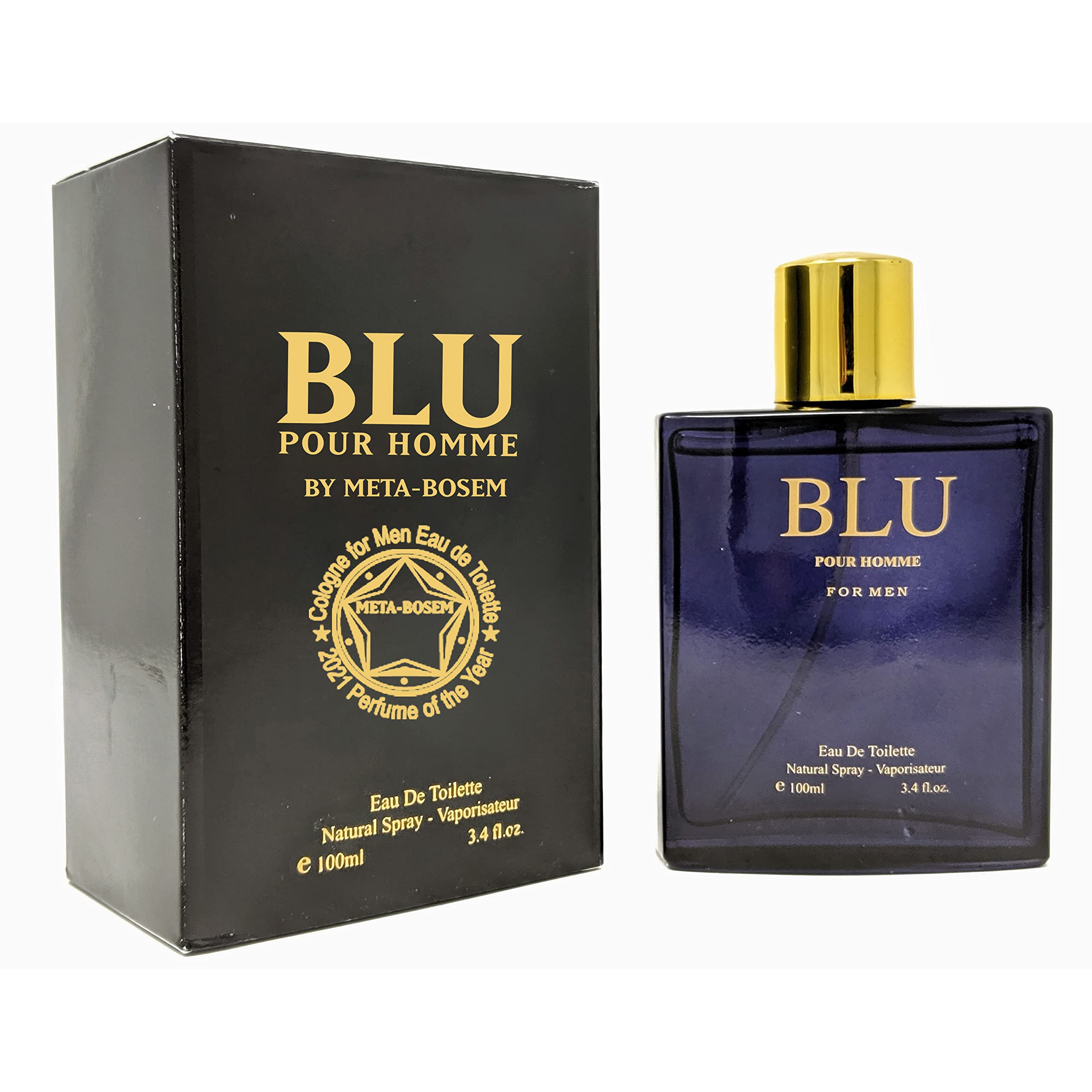 META-BOSEM Blu Pour Homme, Men's Cologne Eau de Toilette Natural Spray - Citrusy and Musky - Great Holiday Gift - for All Day Use - a Classic Bottle, 3.4 Fluid Ounce/100Ml