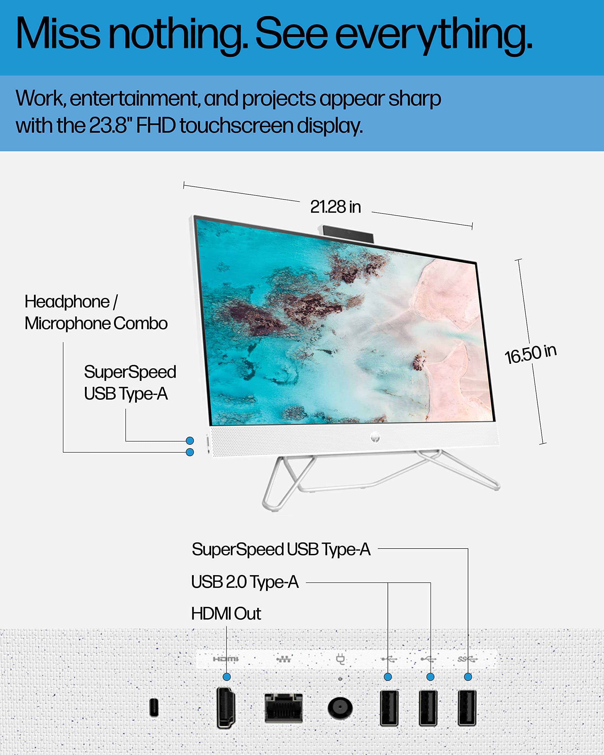 HP All-in-One PC, 23.8" FHD Micro-Edge Touchscreen Display, AMD Ryzen 5 Processor, AMD Radeon Graphics, 12 GB RAM, 512 GB SSD, Windows 11 Home OS, Wi-Fi (24-cb1142, 2022) (Renewed)