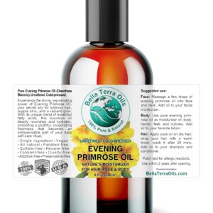 Bella Terra Oils - Organic Evening Primrose Oil 8 oz - Harvested for Excellence, Packed with Nutrients & Omega-6, Perfect Elixir for Enhancing Natural Beauty