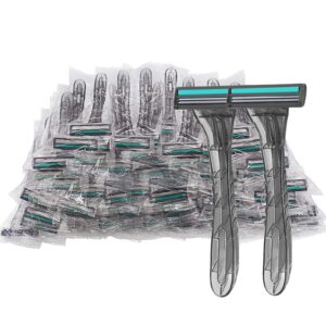 100 pack disposable razors individually wrapped, razors bulk, twin stainless steel blade razors for hotel, travel, airbnb, homeless (grey)