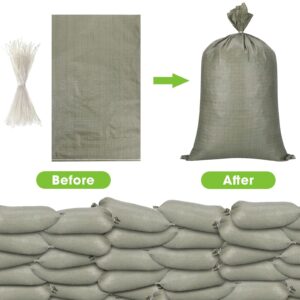 Nuenen 200 Pcs Empty Sandbags Heavy Duty Sand Bags with Ties Woven Polypropylene Sand Bags Bulk Sand Bag for Flooding 16 x 26 Inches Sandbag Flood Protection for Emergency Hurricane Supplies (Green)