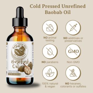 Bella Terra Oils - Baobab Oil 2oz - Infused with Polyphenols & Bioflavonoids, Unearth the Secrets of Nature for a Flawless Skin Appearance