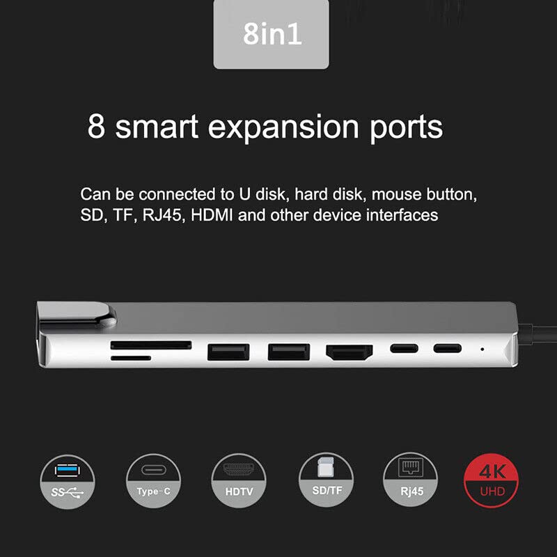 8 in 1 Multiport USB-C HUB to 4K HDMI USB 3.0 Aux Adapter