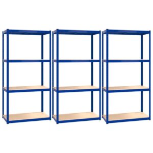 vidaxl 4-layer shelves - blue industrial steel & engineered wood storage racks - high load capacity, adjustable, easy assembly, 3 pcs