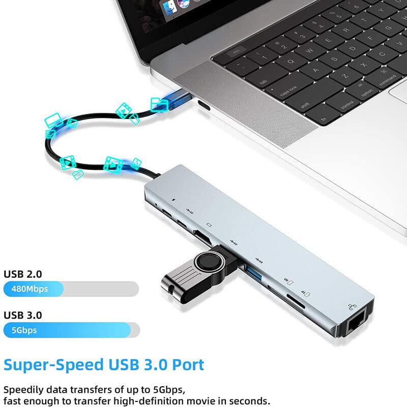 8 in 1 Multiport USB-C HUB to 4K HDMI USB 3.0 Aux Adapter