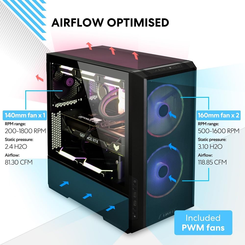 LIAN LI LANCOOL 216 E-ATX PC Case, Airflow Focus RGB Gaming Computer Case with All-Around Mesh Panels, 2x160mm & 1x140mm PWM Fans Pre-Installed and Innovative Rear PCIe Fan Bracket Chassis (Black)