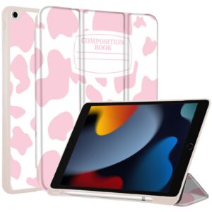 topperfekt case for ipad 9th / 8th / 7th generation 2021/2020 / 2019 10.2 inch - tpu shockproof frame and protective leather cover [built-in pencil holder, auto sleep/wake] pink cow