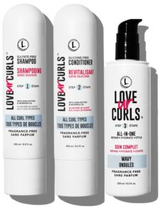 lus (love ur self) fragrance-free 3-step system shampoo and conditioner set with all-in-one styler for wavy hair nongreasy & moisturizing - 8.5oz each