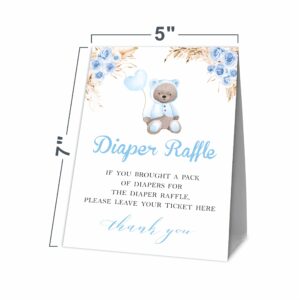 JCVUK Baby Shower Games, 1 Diaper Raffle Standing Sign with 50 Diaper Raffle Tickets,Purple Bear Theme Babyshower Party Decorations and Supplies For Boys or Girls(LBLK-B02)