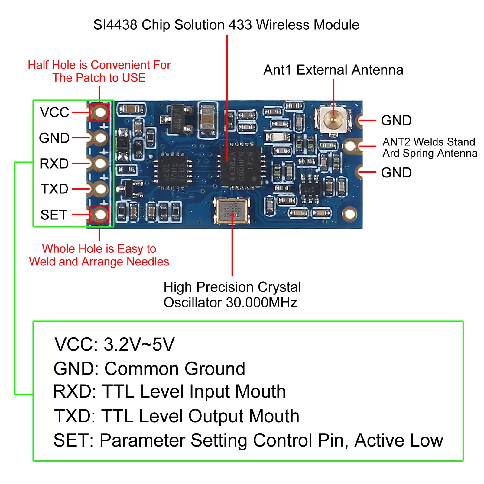 3pcs HC-12 433Mhz SI4463 SI4438 Wireless Serial Port Module 1000M Replace Bluetooth with Antenna