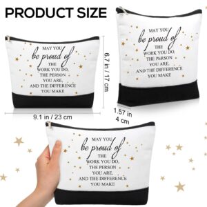 Roowest 20 Pcs Inspirational Gifts Cosmetic Bags Coworker Bulk Motivational Gift Pouch Canvas Makeup Bag with Zipper Appreciation Bags for Women Employee Christmas Gift(White,Proud)