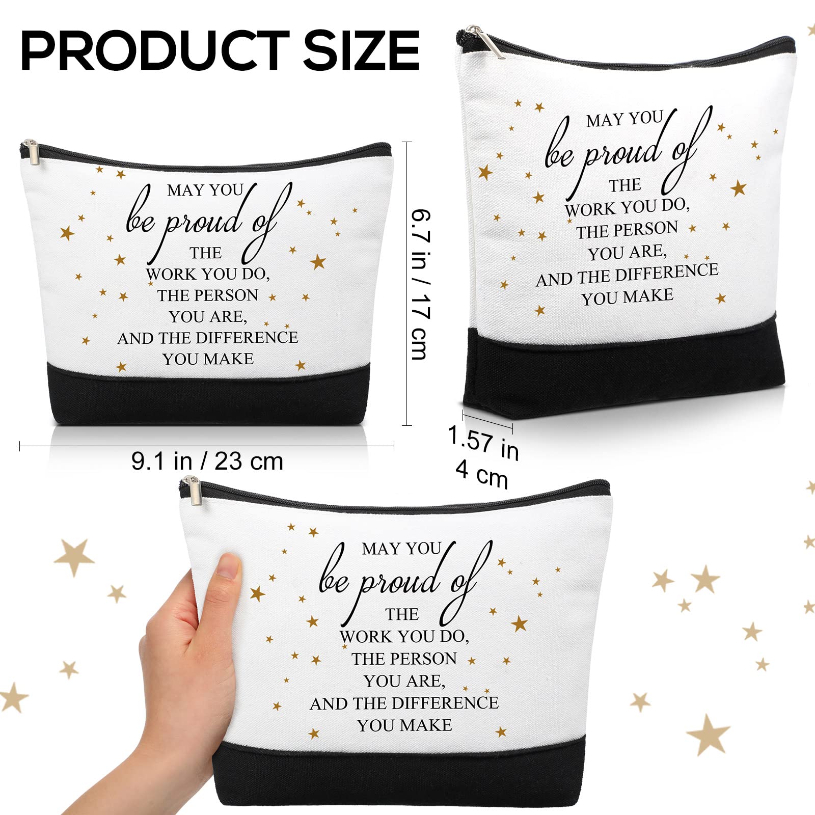 Roowest 20 Pcs Inspirational Gifts Cosmetic Bags Coworker Bulk Motivational Gift Pouch Canvas Makeup Bag with Zipper Appreciation Bags for Women Employee Christmas Gift(White,Proud)