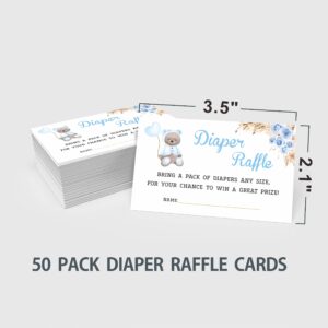 JCVUK Baby Shower Games, 1 Diaper Raffle Standing Sign with 50 Diaper Raffle Tickets,Purple Bear Theme Babyshower Party Decorations and Supplies For Boys or Girls(LBLK-B02)