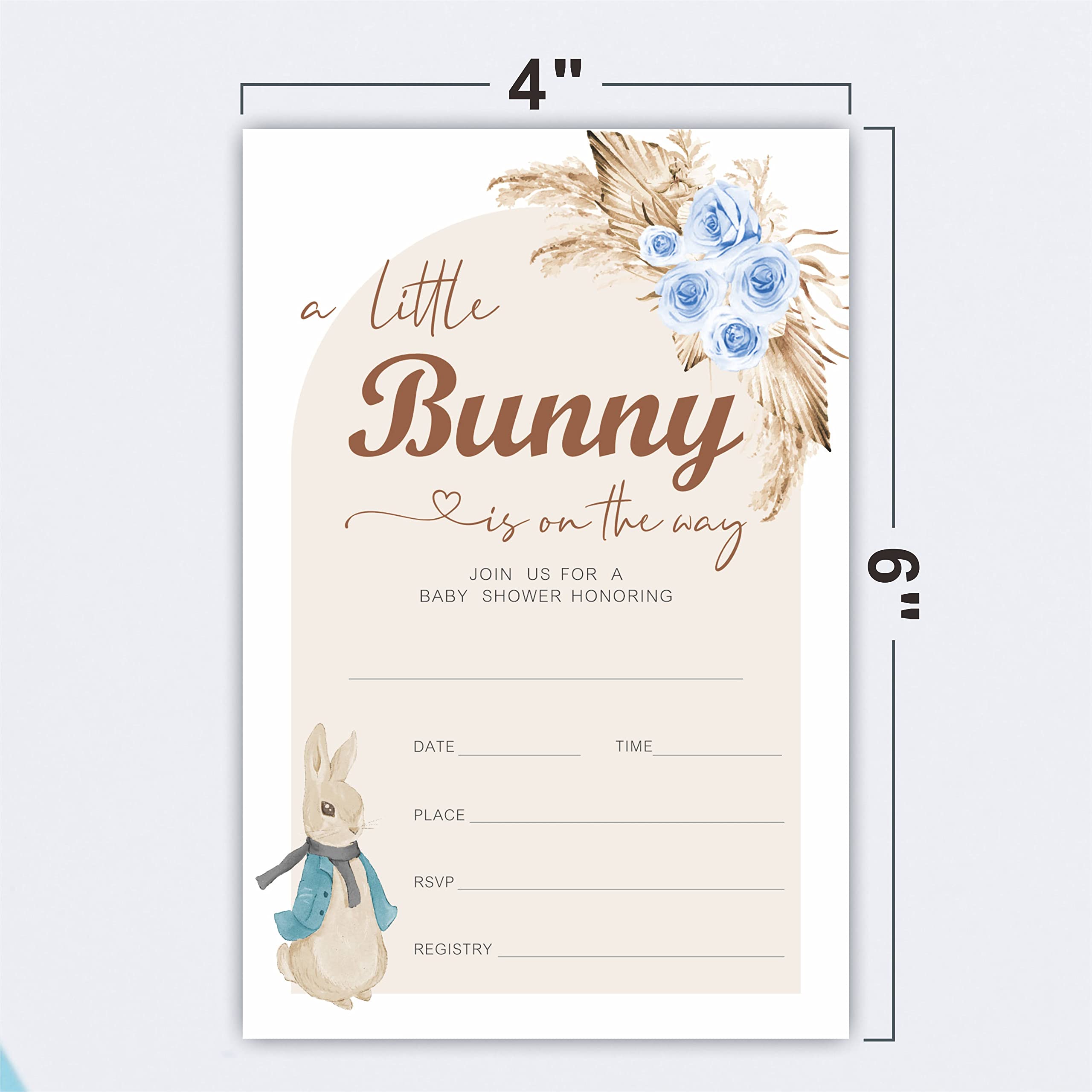 JCVUK Set of 25 Baby Shower Invitations with Envelopes, Diaper Raffle Tickets and Baby Shower Book Request Cards,Purple Boho Bunny Theme Babyshower Party For Boys or Girls(YQKTZ-B05)