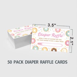 JCVUK Baby Shower Games, 1 Diaper Raffle Standing Sign with 50 Diaper Raffle Tickets,Donut Love Theme Babyshower Party Decorations and Supplies For Boys or Girls(LBLK-B07)