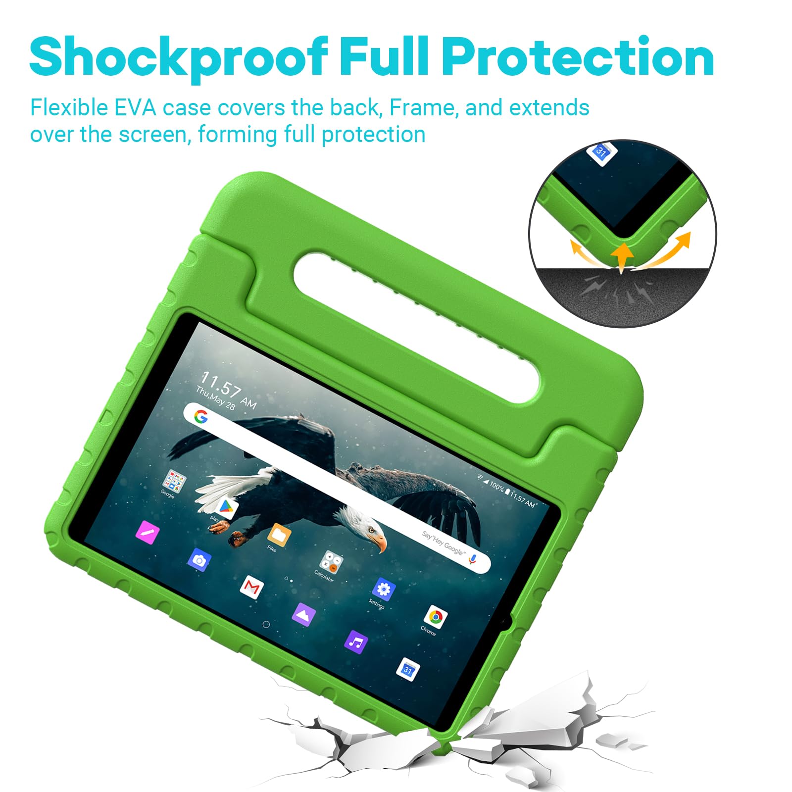 Thoreta Kids Case for LG G Pad 5 10.1 FHD Tablet 2019 Released, Shockproof Lightweight Sturdy Protection Cover with Convertible Handle Stand, Model: LM-T600/LM-T605, Green