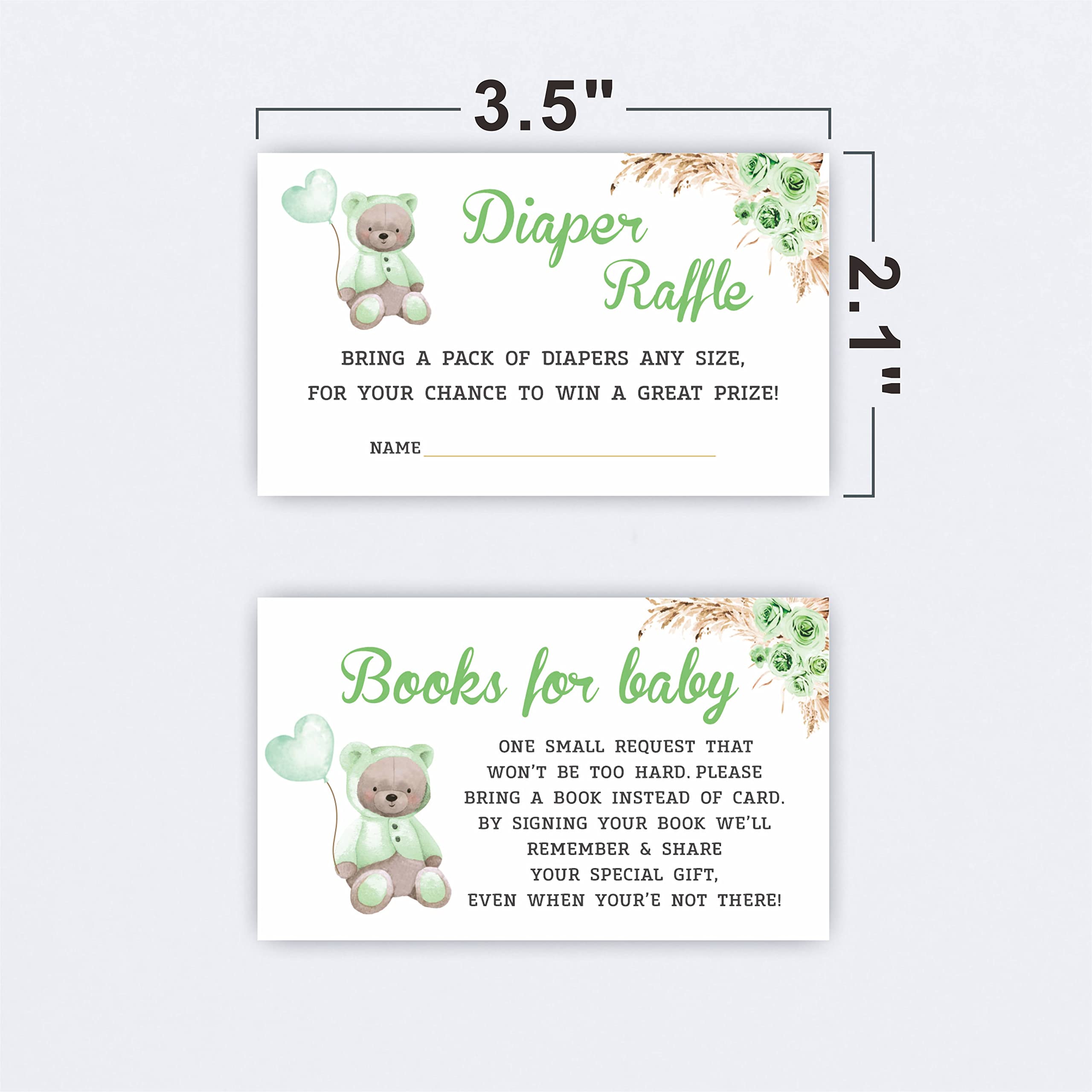 JCVUK Set of 25 Baby Shower Invitations with Envelopes, Diaper Raffle Tickets and Baby Shower Book Request Cards,Green Bear Theme Babyshower Party For Boys or Girls(YQKTZ-B16