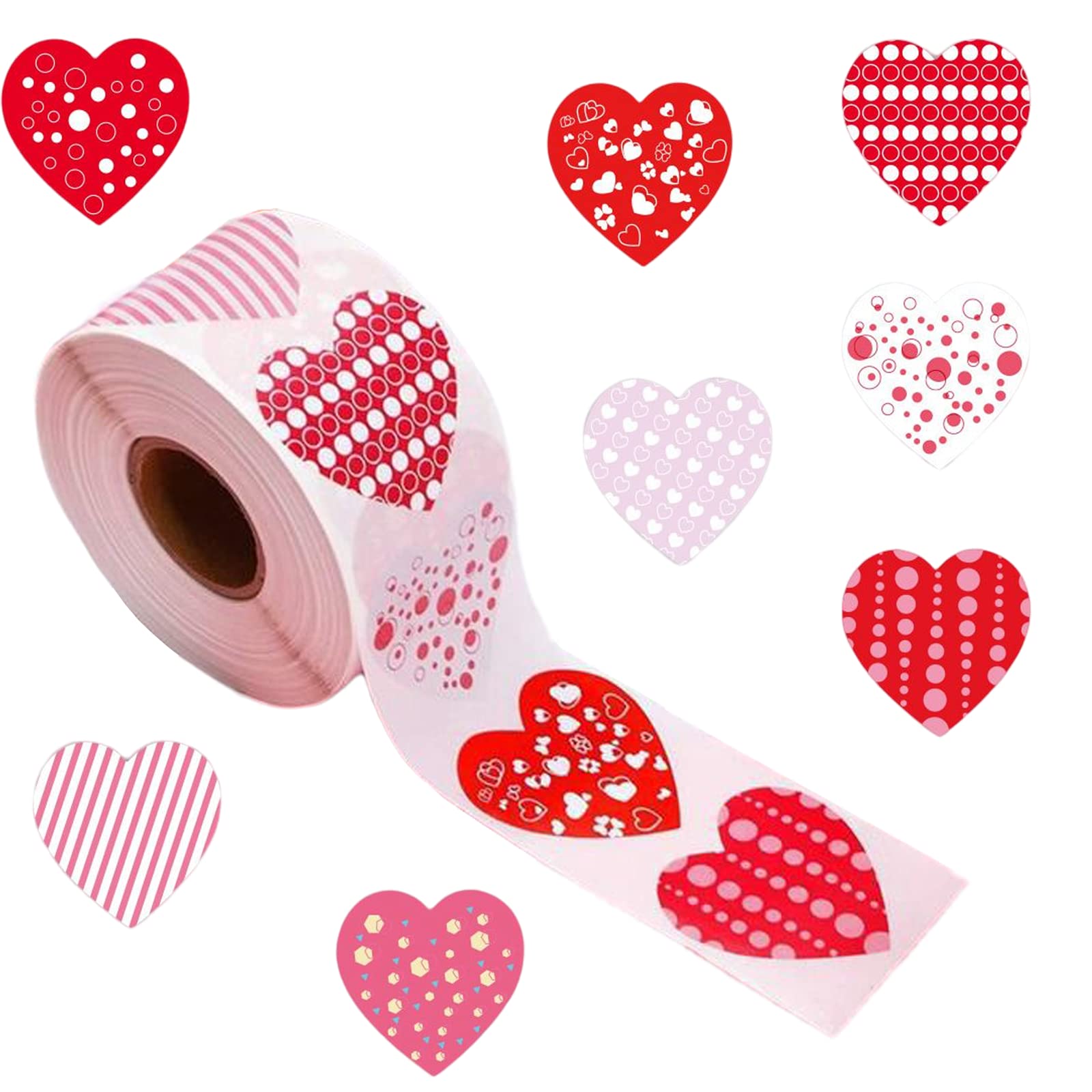 500 Pieces Valentine's Day Heart Stickers- 1.5 in Funky Heart Sticker Self Adhesive Love Heart Stickers for Envelope Valentines Mother's Day Wedding Birthday Party Decoration (8-Style)