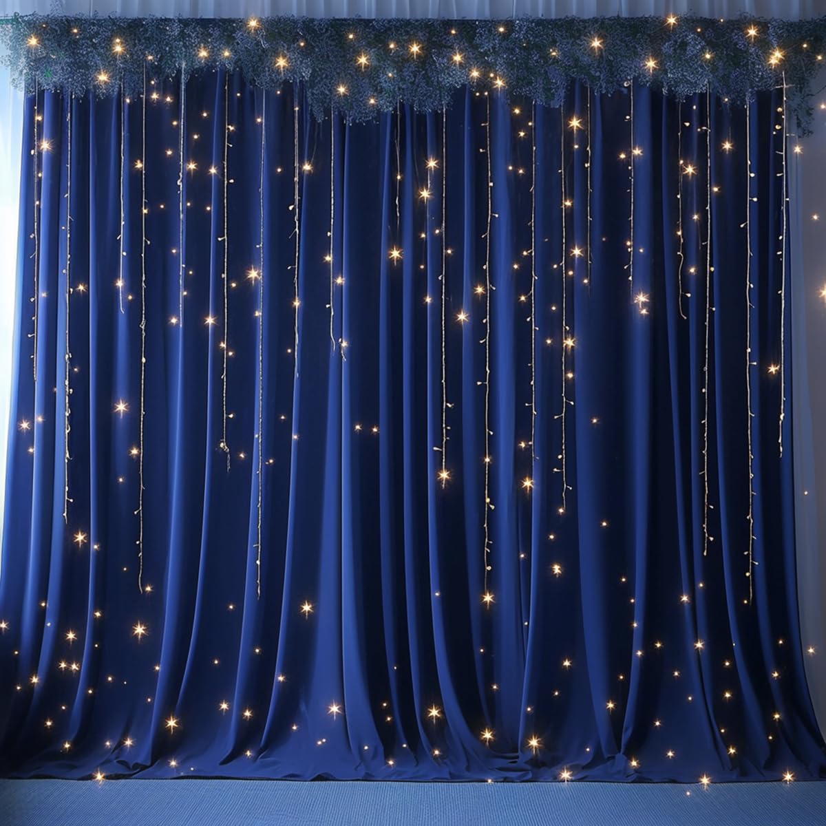 10 ft x 10 ft Wrinkle Free Navy Blue Backdrop Curtains Panels, 2 Panels 5ft x 10ft Sikly Polyester Photo Backdrop Drapes for Graduation Baby Shower Wedding Birthday Parties Photography Background