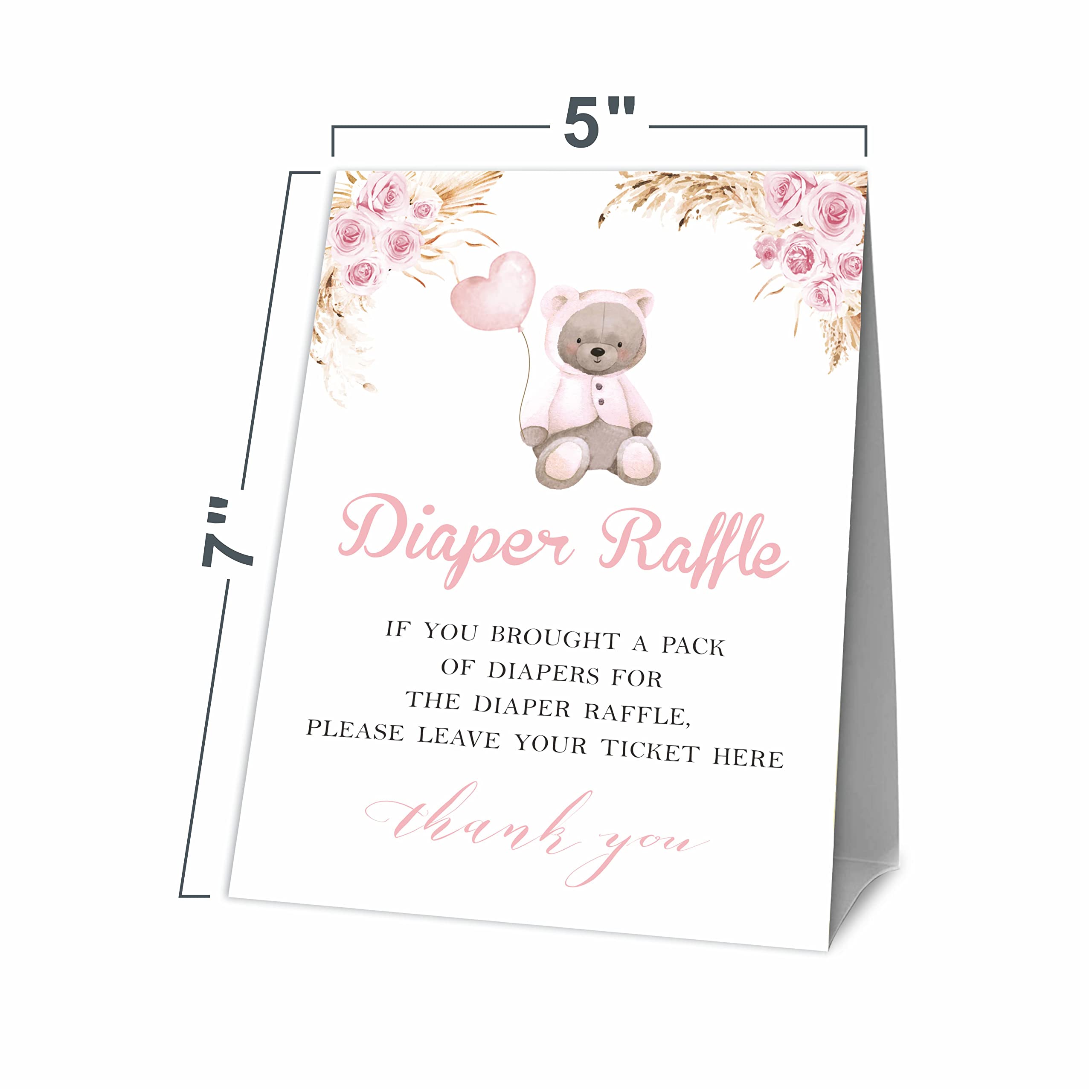 JCVUK Baby Shower Games, 1 Diaper Raffle Standing Sign with 50 Diaper Raffle Tickets,Bear Theme Babyshower Party Decorations and Supplies For Boys or Girls(LBLK-B01)