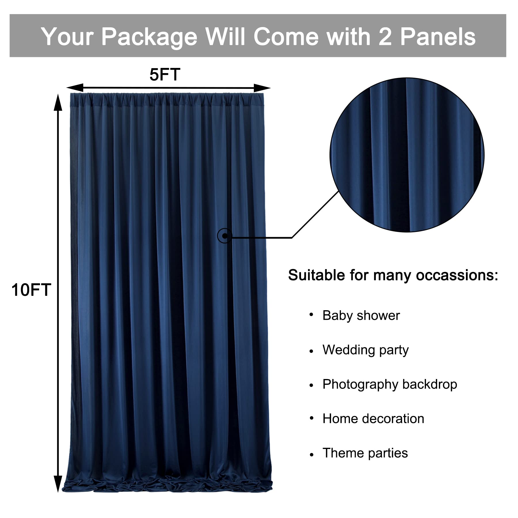 10 ft x 10 ft Wrinkle Free Navy Blue Backdrop Curtains Panels, 2 Panels 5ft x 10ft Sikly Polyester Photo Backdrop Drapes for Graduation Baby Shower Wedding Birthday Parties Photography Background